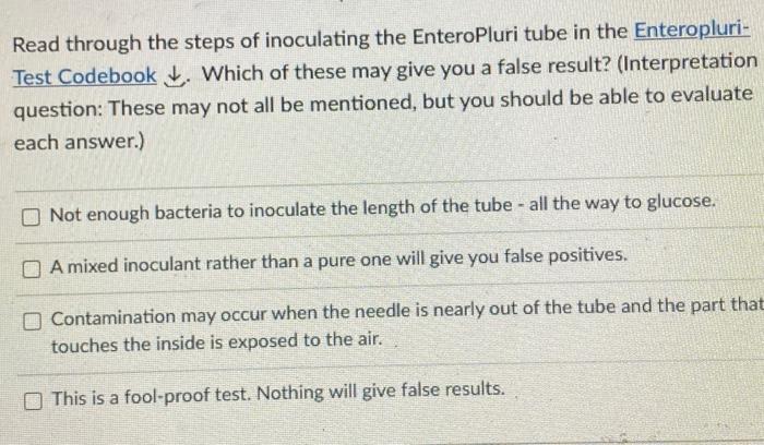 Solved Read through the steps of inoculating the EnteroPluri | Chegg.com