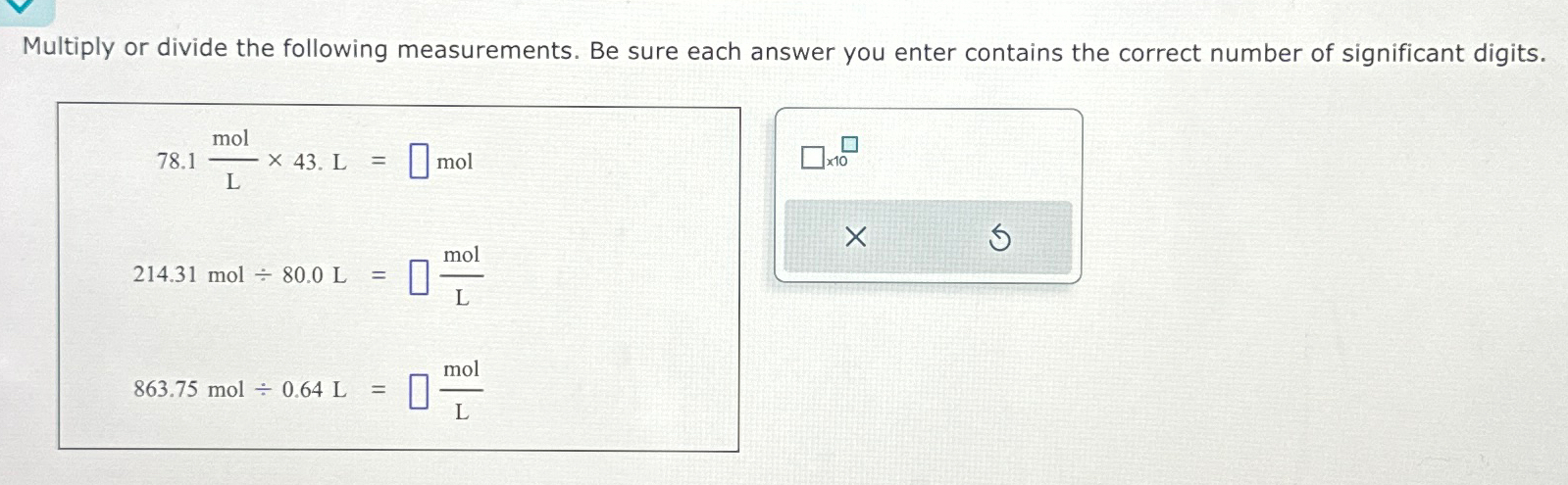 Solved Multiply or divide the following measurements. Be | Chegg.com