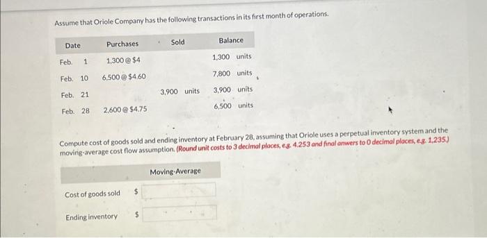 Solved Assume that Oriole Company has the following | Chegg.com