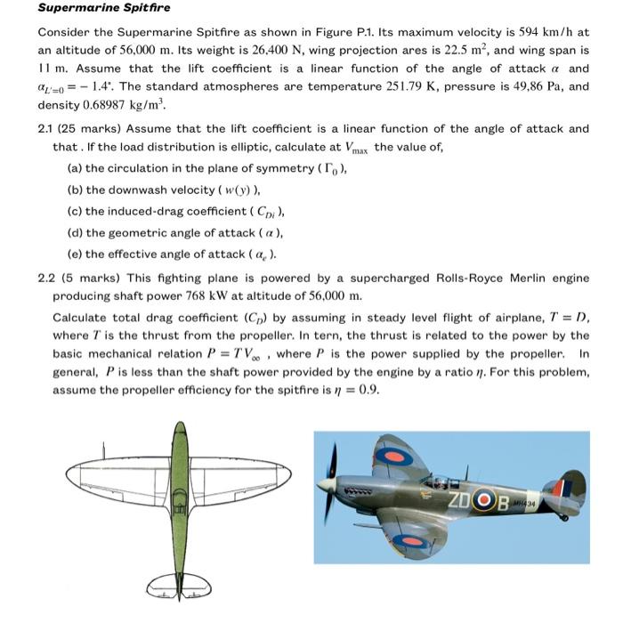 Solved Supermarine Spitfire Consider the Supermarine | Chegg.com