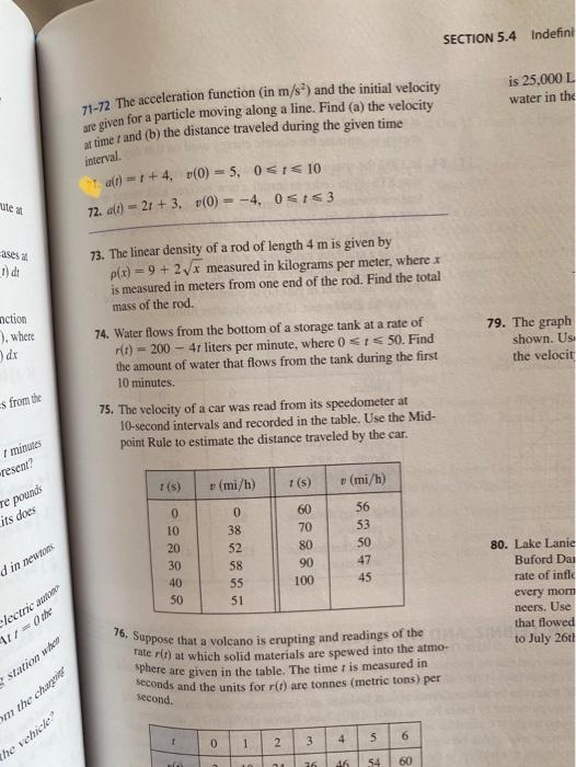 Solved 71-72. The acceleration function (in m/s2 ) and the | Chegg.com