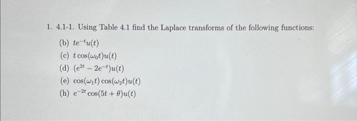 Solved 1. 4.1-1. Using Table 4.1 find the Laplace transforms | Chegg.com
