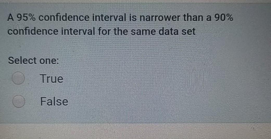 Solved A 95% confidence interval is narrower than a 90% | Chegg.com