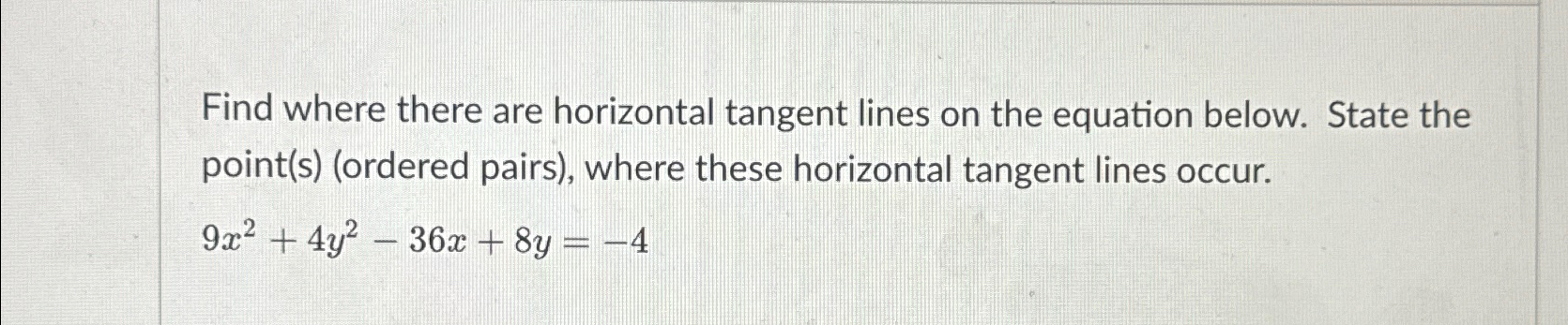 Solved Find where there are horizontal tangent lines on the | Chegg.com