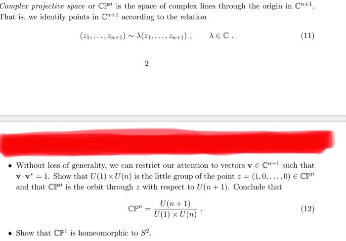 Solved Complex projective space or CP is the space of | Chegg.com