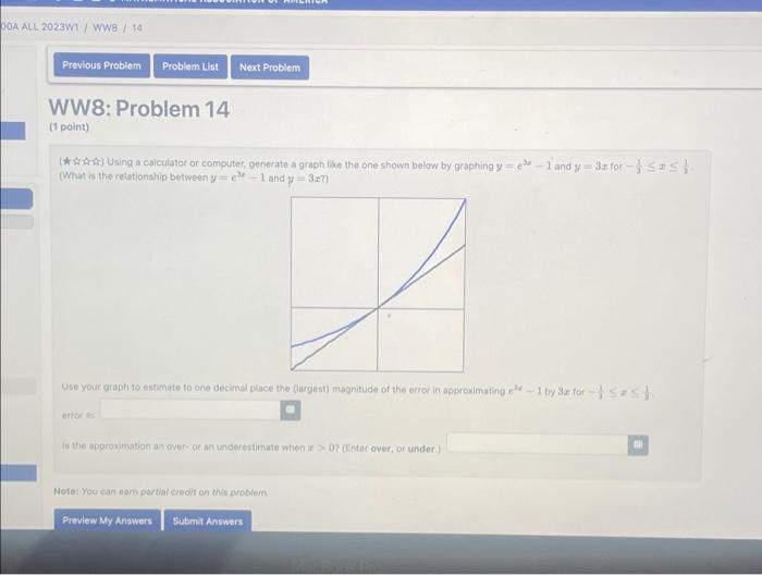 Solved 00A ALL 2023W1 / WW8 / 14 Previous Problem Problem | Chegg.com