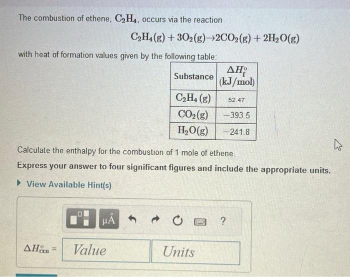 Solved The combustion of ethene, C2H4, occurs via the | Chegg.com