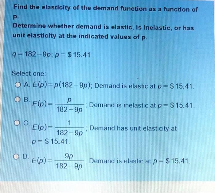 Solved Find the elasticity of the demand function as a | Chegg.com