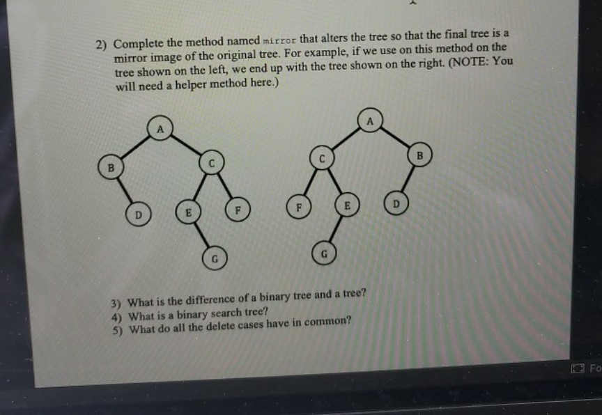 Solved 2) Complete the method named mirror that alters the | Chegg.com
