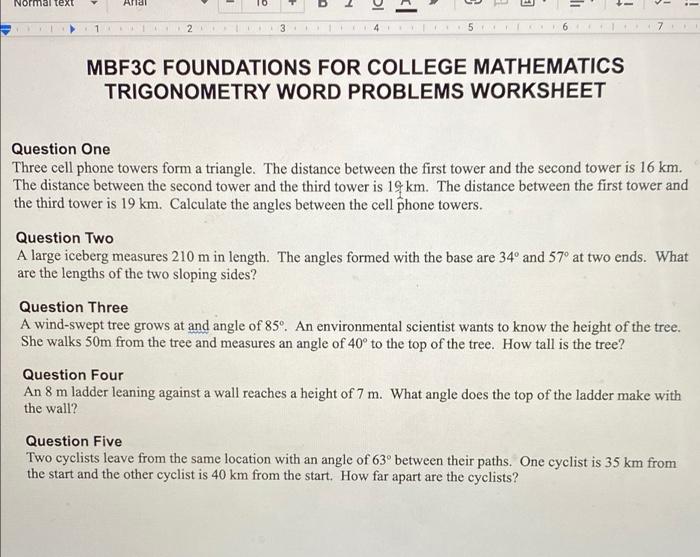 Solved Normal text Arial ! = - 1 3 17 MBF3C FOUNDATIONS FOR | Chegg.com