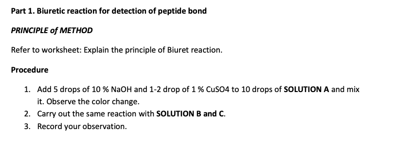 Solved Part 1: Biuretic reaction [3 ﻿marks] ﻿Part 1. | Chegg.com