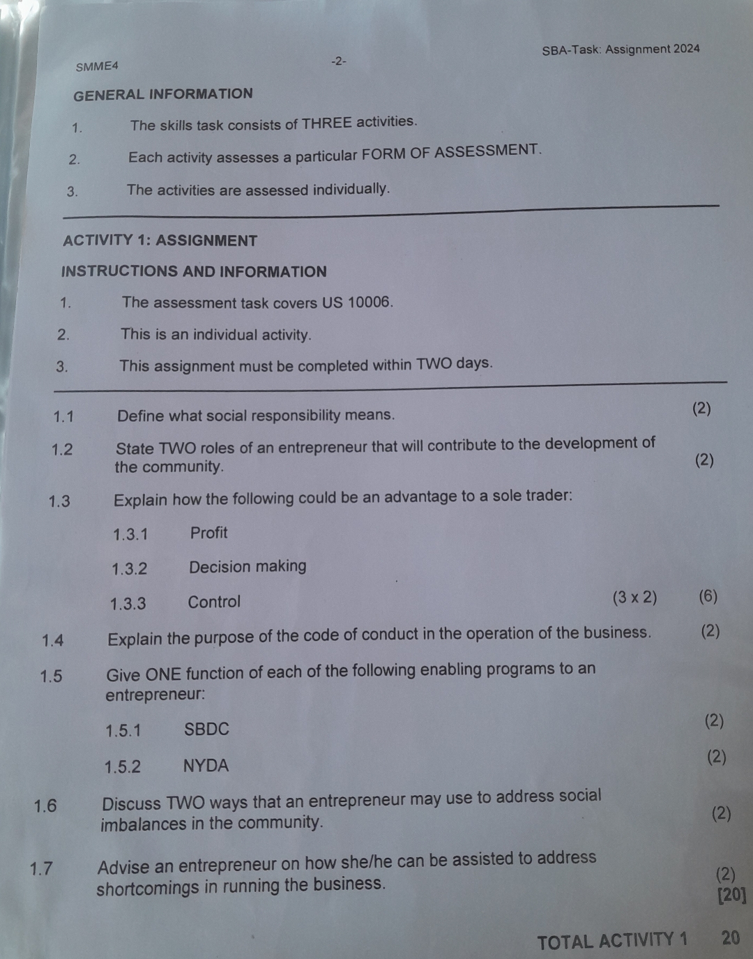 Solved SMME4-2-SBA-Task: Assignment 2024GENERAL | Chegg.com