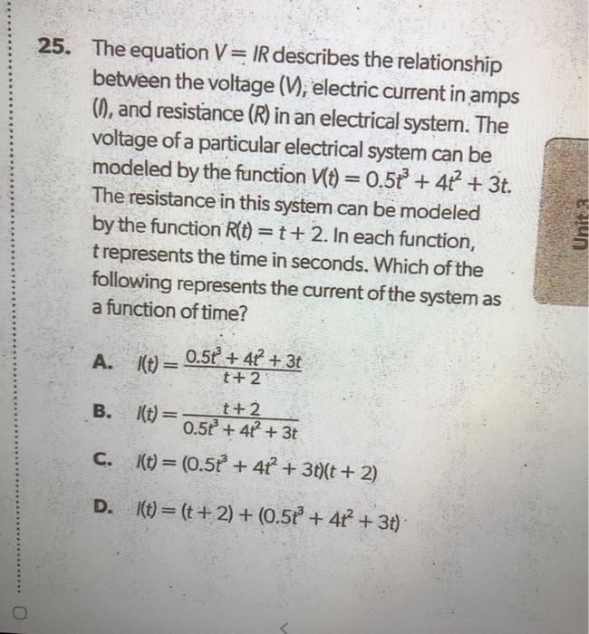 Solved 25. The equation V= IR describes the relationship | Chegg.com