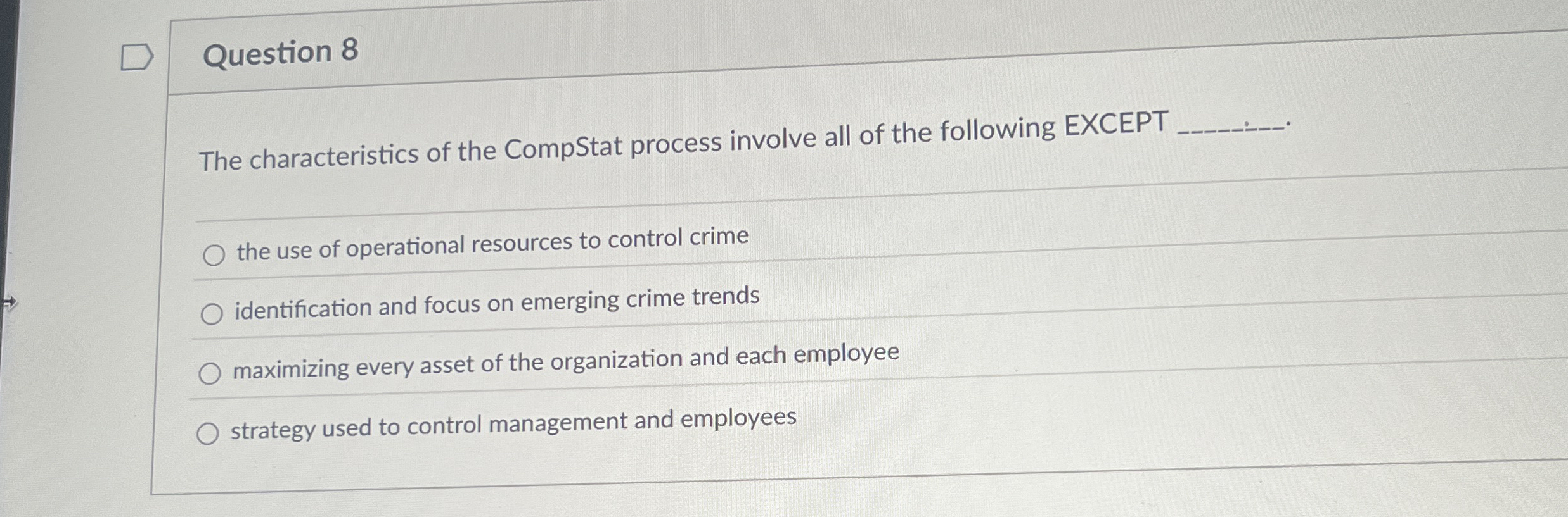 Solved Question 8The characteristics of the CompStat process | Chegg.com