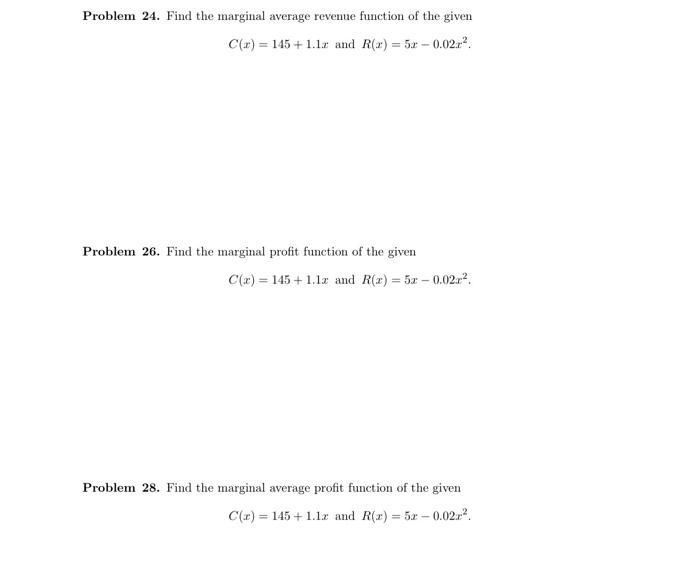 Solved Problem 24. Find the marginal average revenue | Chegg.com