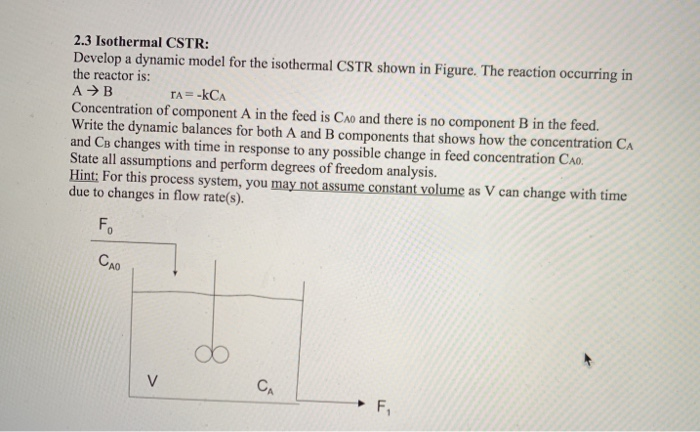 Solved 2.3 Isothermal CSTR: Develop a dynamic model for the | Chegg.com