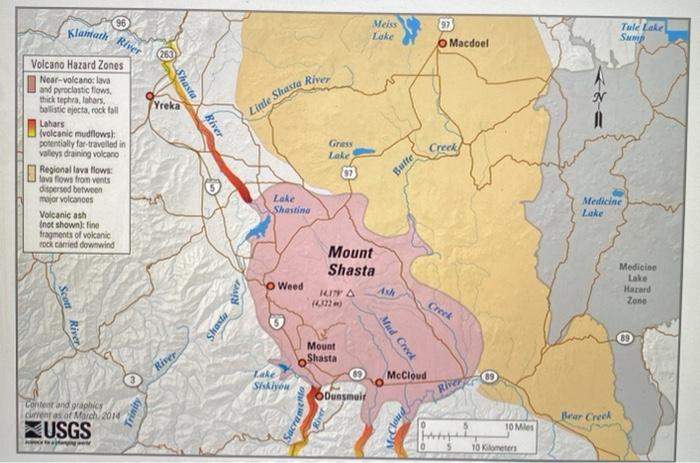 Solved 2. Examine the USGS Volcanic Hazard Map for Mt Shasta | Chegg.com