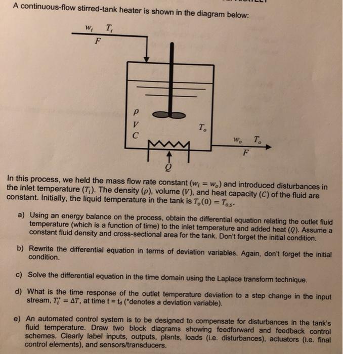 Solved A continuous-flow stirred-tank heater is shown in the | Chegg.com