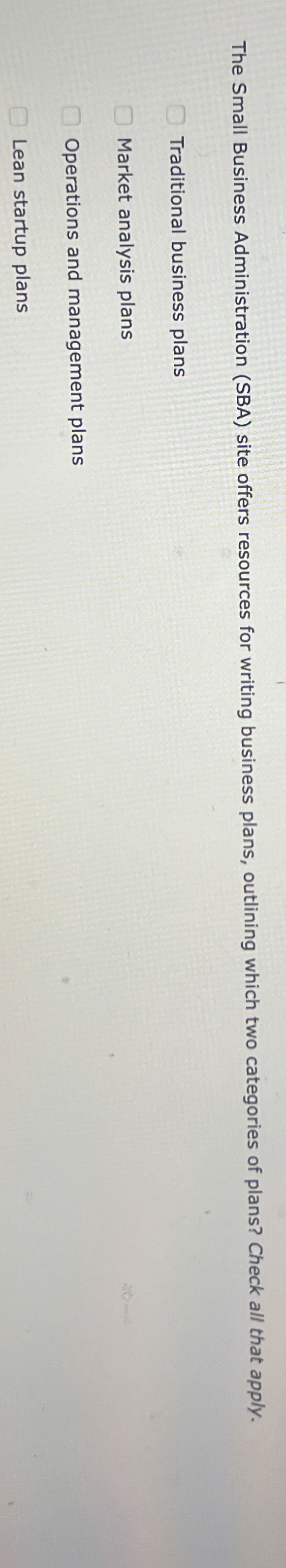 Solved The Small Business Administration (SBA) ﻿site offers | Chegg.com