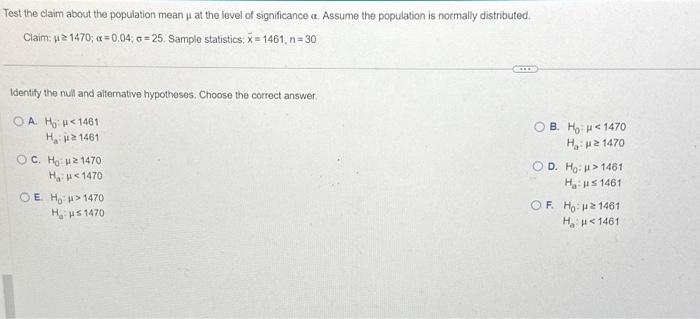 Solved Test the claim about the population mean μ at the | Chegg.com