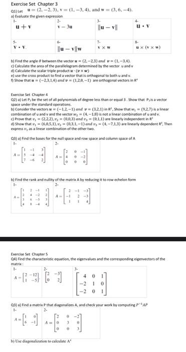 Solved Exercise Set Chapter 3 Q1 Let 2 2 3 1 3 4