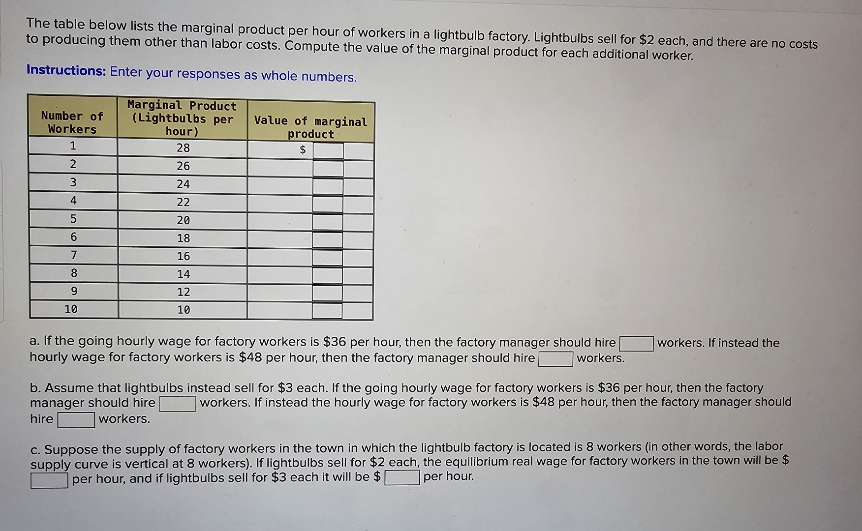 Solved The table below lists the marginal product per hour | Chegg.com