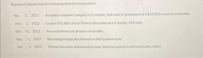 Solved Sheridan Company had the following selected | Chegg.com