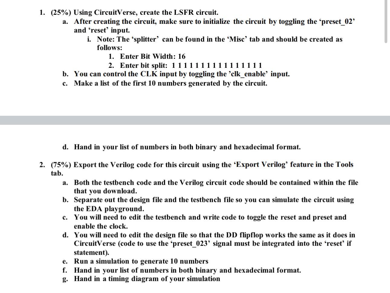 (25%) ﻿Using CircuitVerse, create the LSFR circuit.a. | Chegg.com