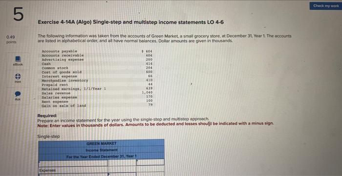 Solved Exercise 4-14A (Algo) Single-5tep and multistep | Chegg.com