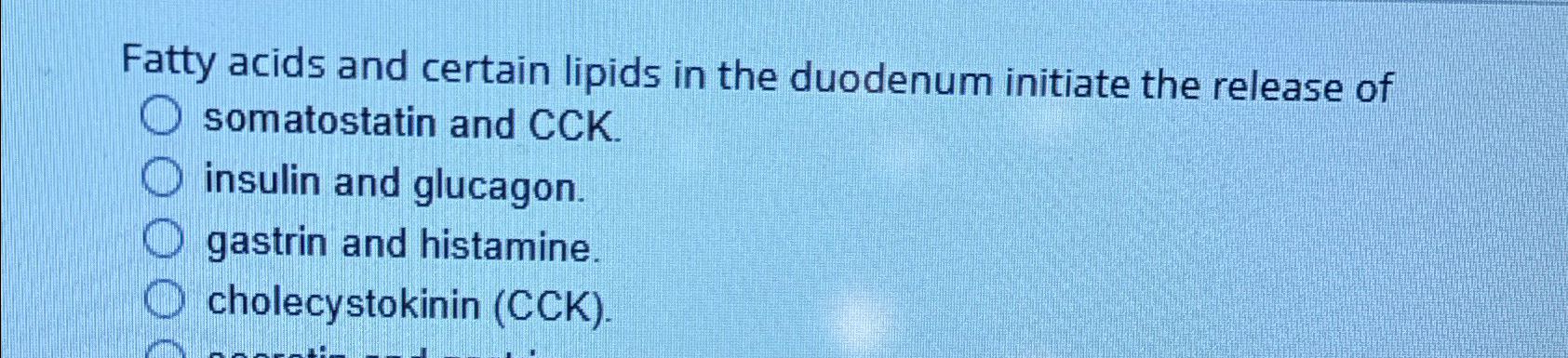 Solved Fatty acids and certain lipids in the duodenum | Chegg.com