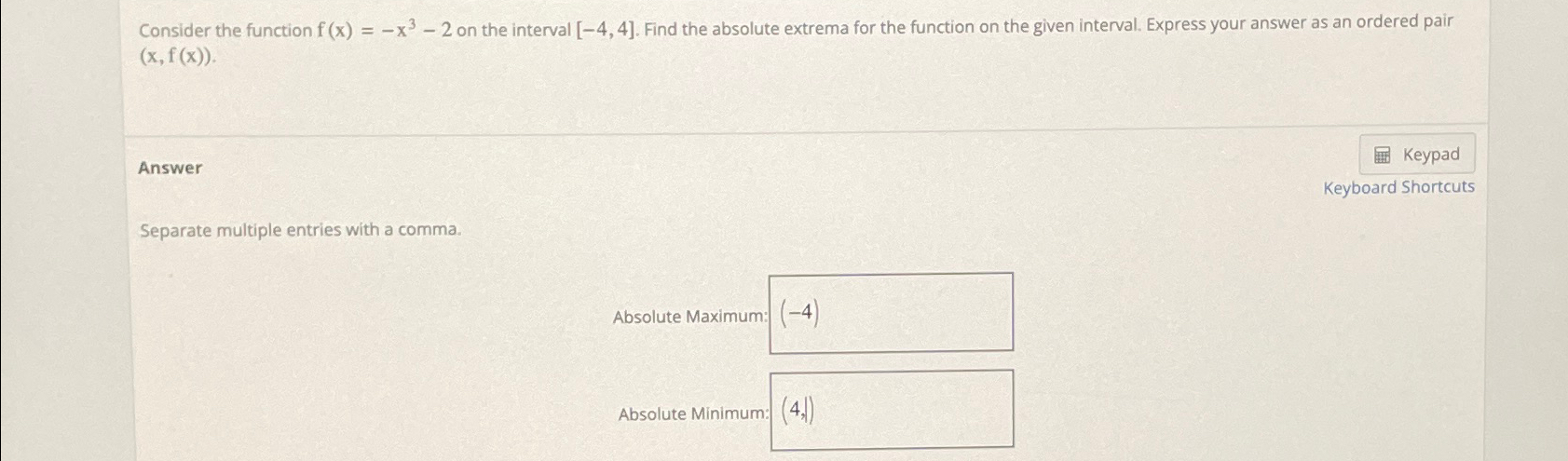 Solved Consider the function f(x)=-x3-2 ﻿on the interval | Chegg.com