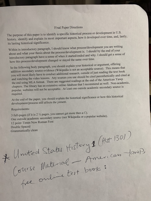 Final Paper Directions The purpose of this paper is | Chegg.com