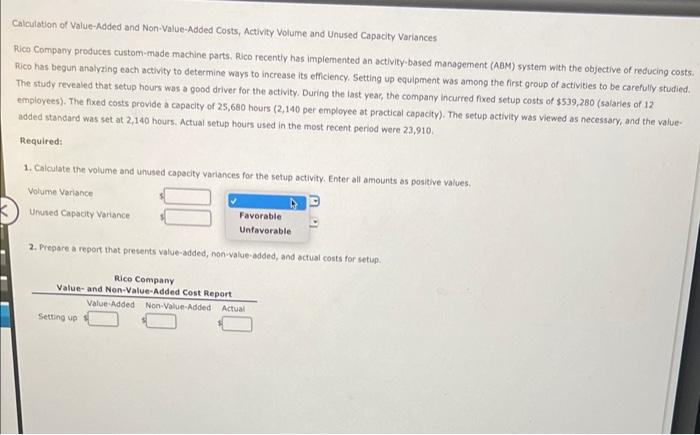 Solved Calculation of Value-Added and Non-Value-Added Costs, | Chegg.com