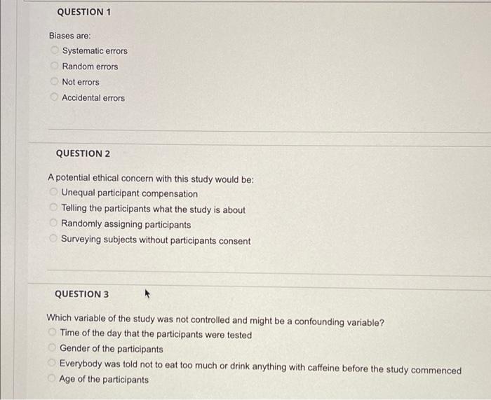 Solved QUESTION 1 Biases are: Systematic errors Random | Chegg.com