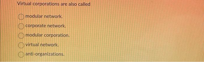 Solved Virtual corporations are also called modular network. | Chegg.com