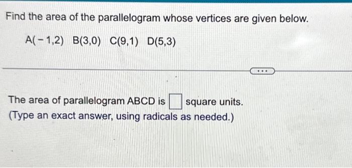 Solved Find The Area Of The Parallelogram Whose Vertices Are