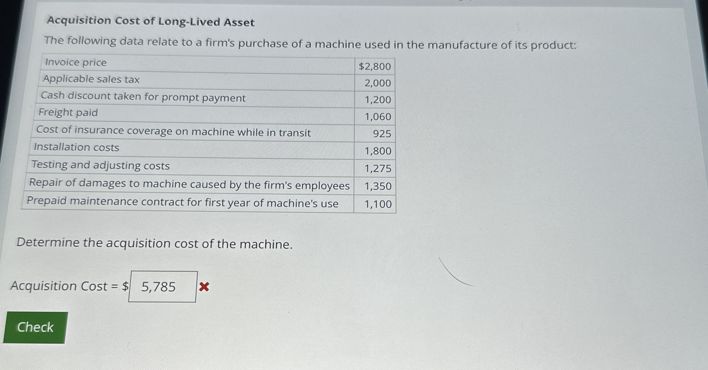Solved Acquisition Cost of Long-Lived AssetThe following | Chegg.com
