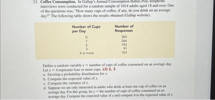 Solved 3. Coffee Consumption. In Gallup's Annual Consumption | Chegg.com
