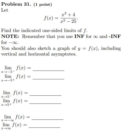 Solved Problem 31.Letf(x)=x2+4x2-25.Find the indicated | Chegg.com