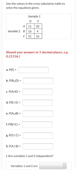 Solved Use the values in the cross-tabulation table to solve | Chegg.com