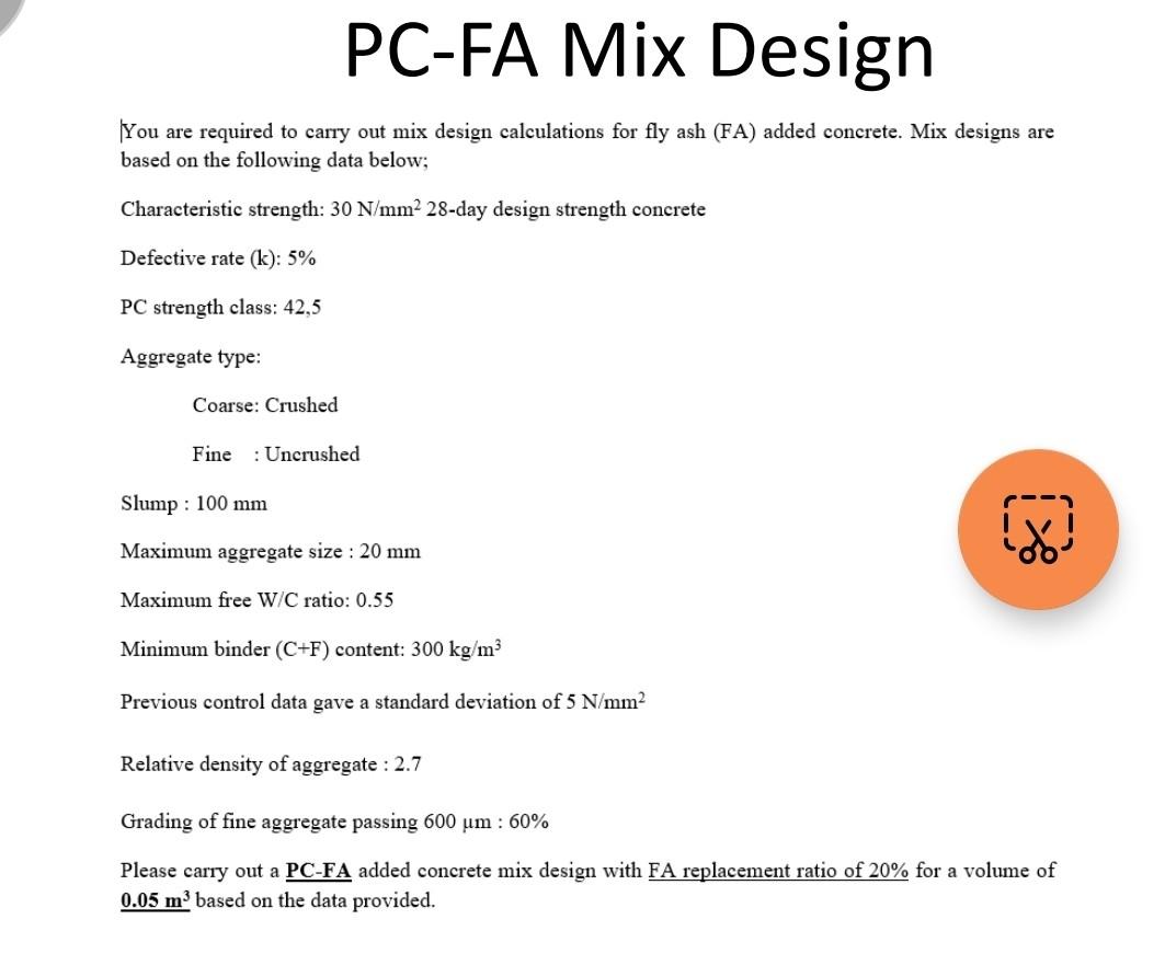 Solved PC-FA Mix Design You are required to carry out mix | Chegg.com