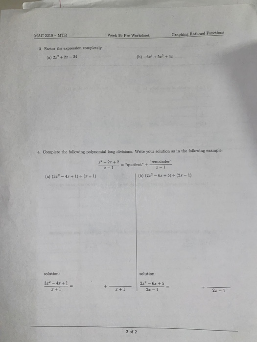 Solved MAC 2210 - MTR Week 5b Pre-Worksheet Graphing | Chegg.com