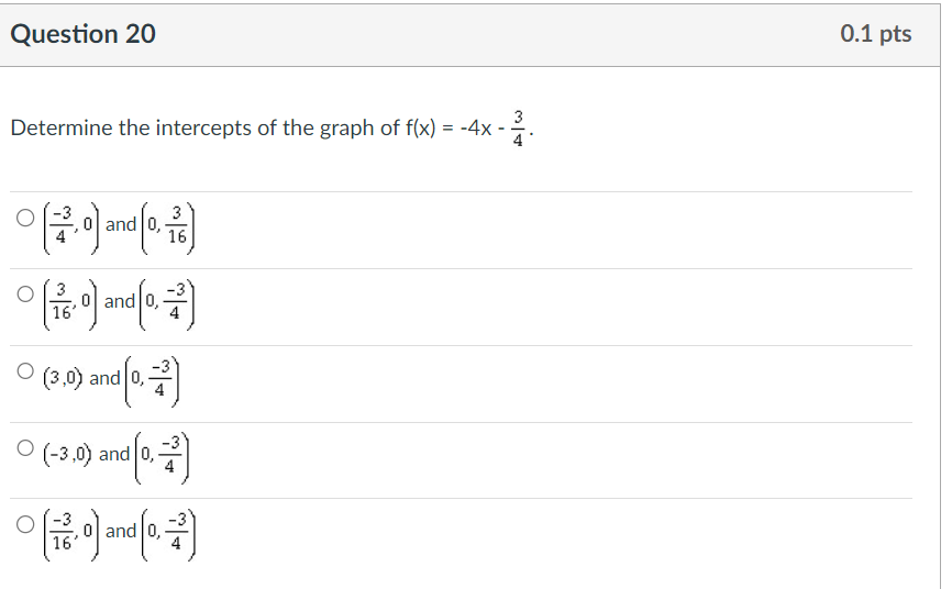 Solved Determine the intercepts of the Question 20Determine | Chegg.com