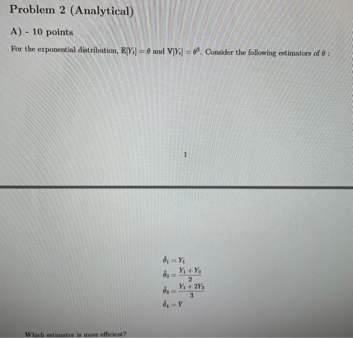 For the exponential distribution, E[Yi]=θ and | Chegg.com