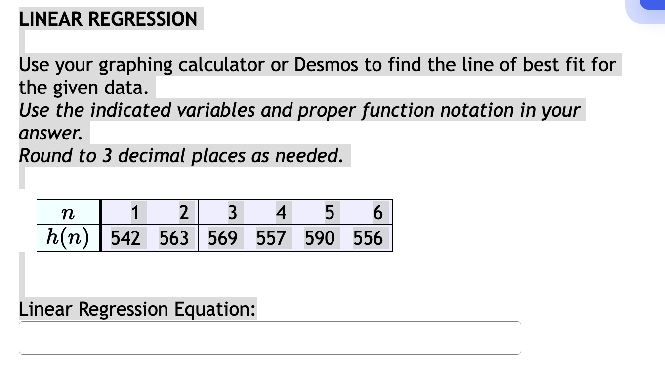 Solved LINEAR REGRESSIONUse your graphing calculator or | Chegg.com