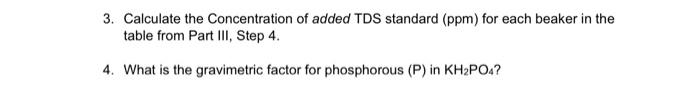 3. Calculate the Concentration of added TDS standard | Chegg.com