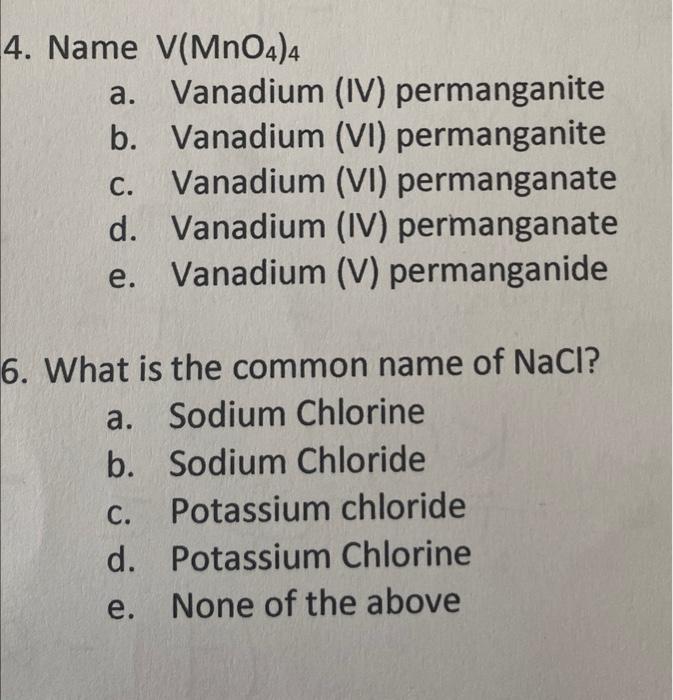 Solved Name V(MnO4)4 a. Vanadium (IV) permanganite b. | Chegg.com