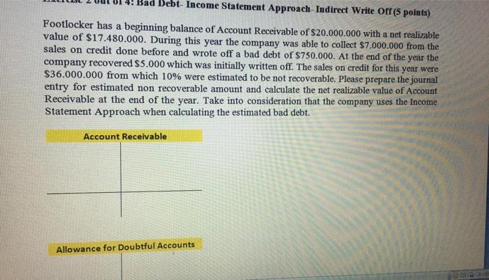 Solved Exercise 2 out of 4: Bad Debt-Income Statement | Chegg.com