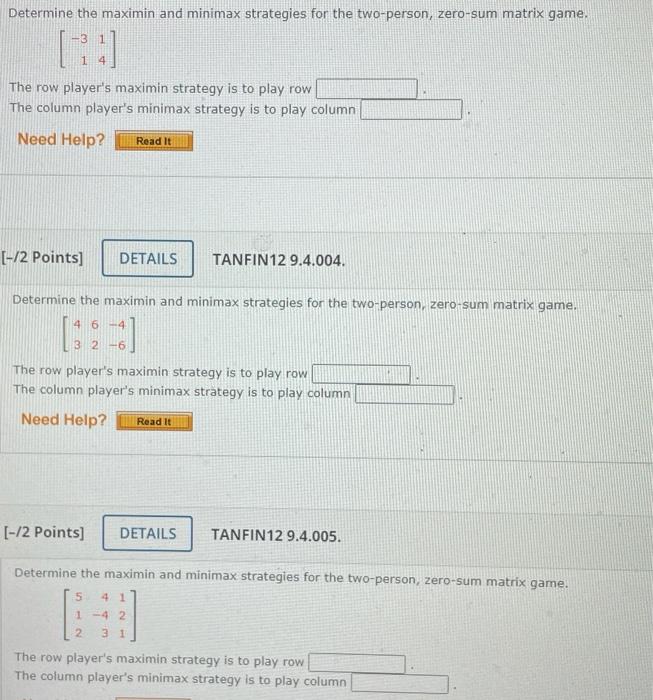 Solved Determine the maximin and minimax strategies for the | Chegg.com
