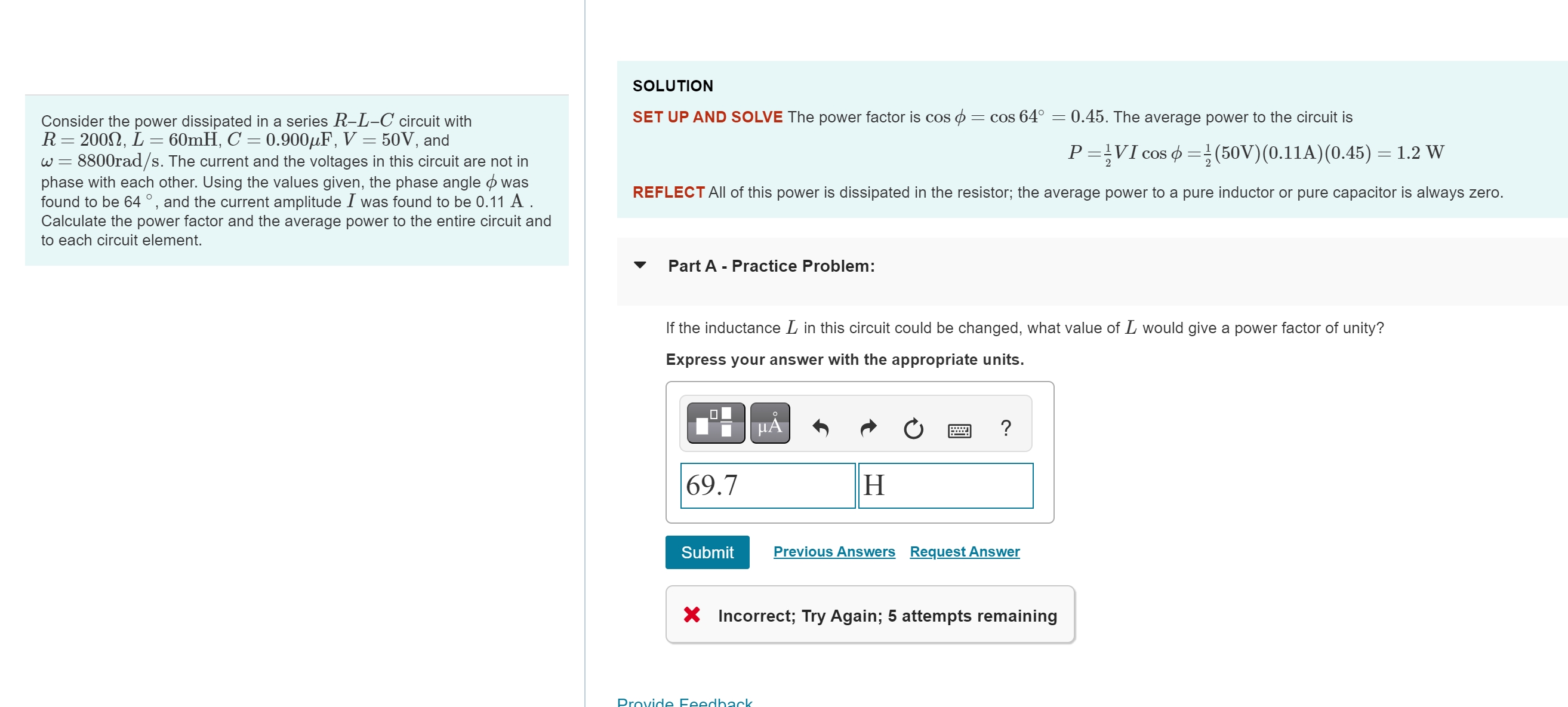 Solved SOLUTIONConsider the power dissipated in a series | Chegg.com